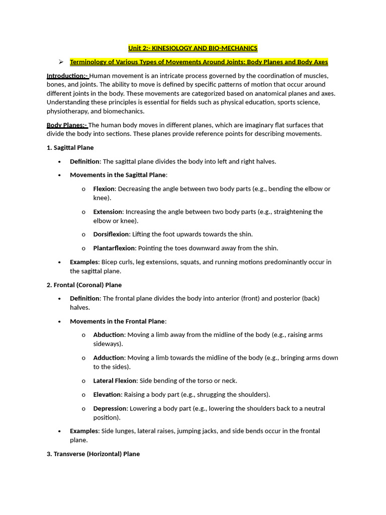 Unit 2 Kinesiology & Biomechanics | PDF | Anatomical Terms Of Motion ...