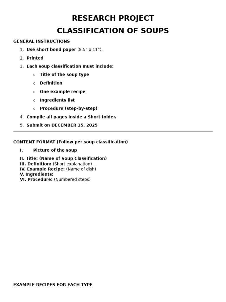 Research Project | PDF | Soup | Food And Drink
