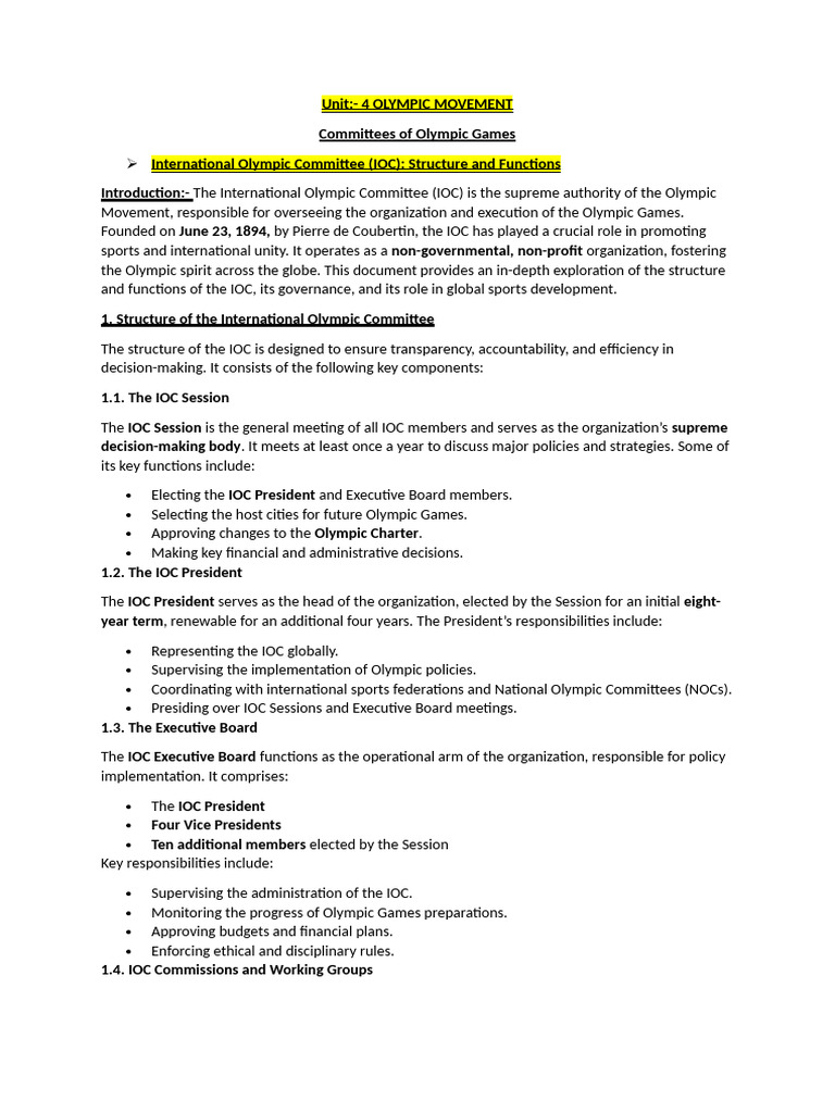 Unit 4 Olympic Movement | PDF | Olympic Games | Sports