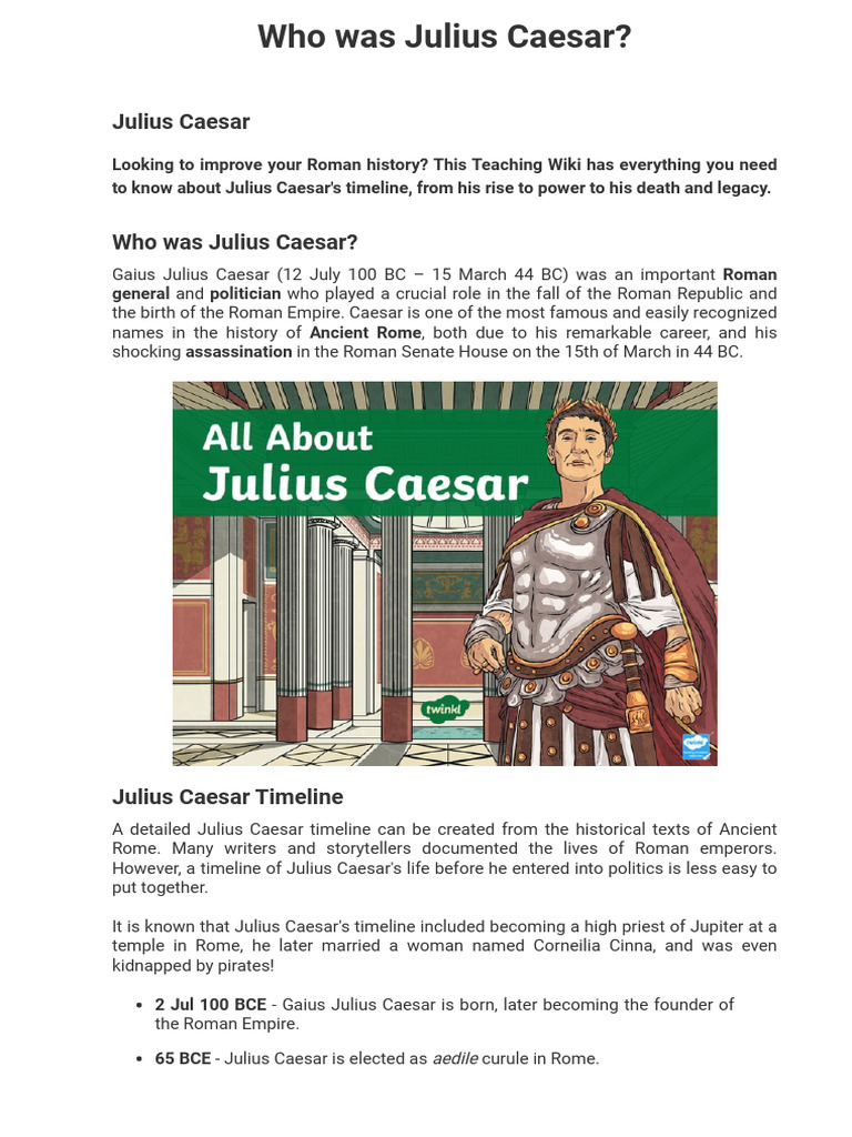 Julius Caesar: Timeline & Legacy Explained | PDF | Julius Caesar | Pompey