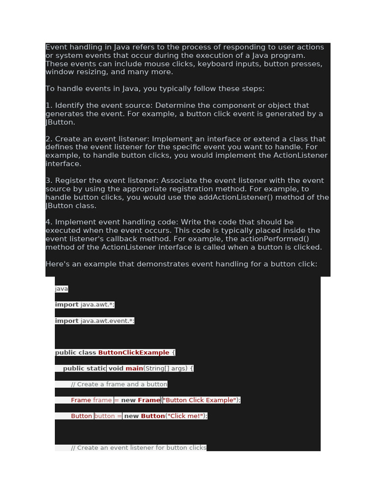 Java Event Handling Basics Explained | PDF | Button (Computing ...