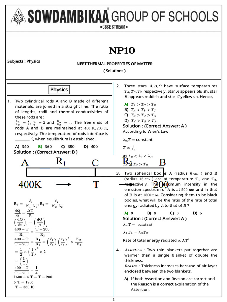 Np10 Neet Sol Thermal Properties Matter | PDF | Temperature | Heat