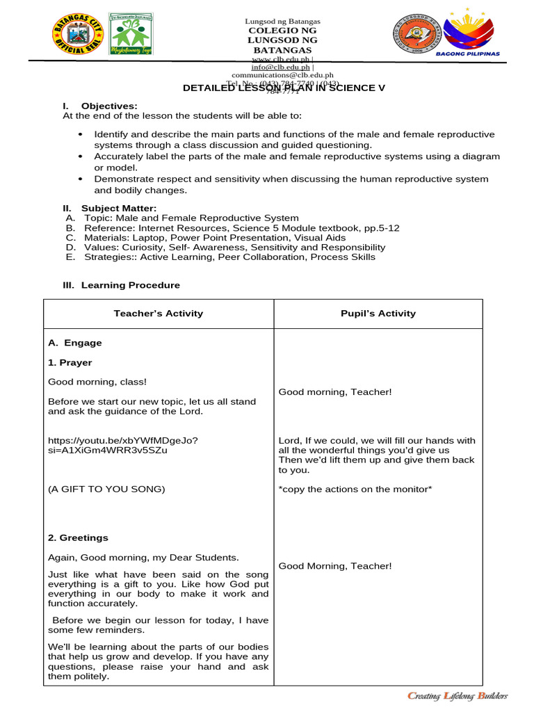 Lesson plan Science (ALEAH).docx final | PDF | Reproductive System ...