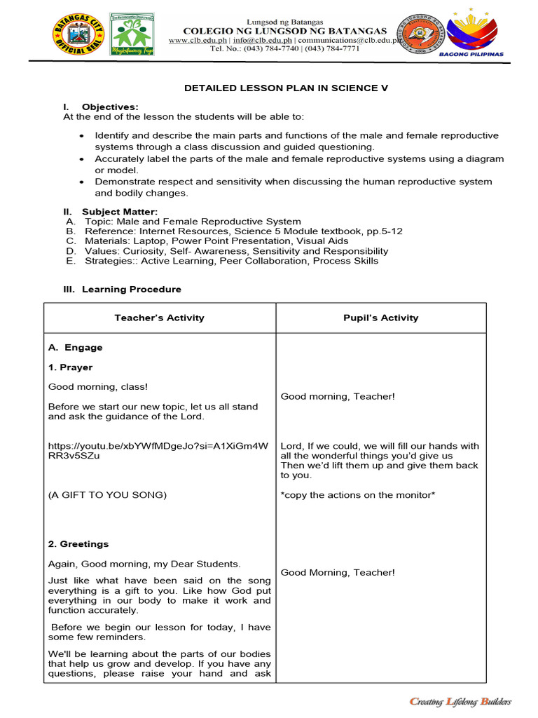Lesson plan Science | PDF | Reproductive System | Sexual Anatomy