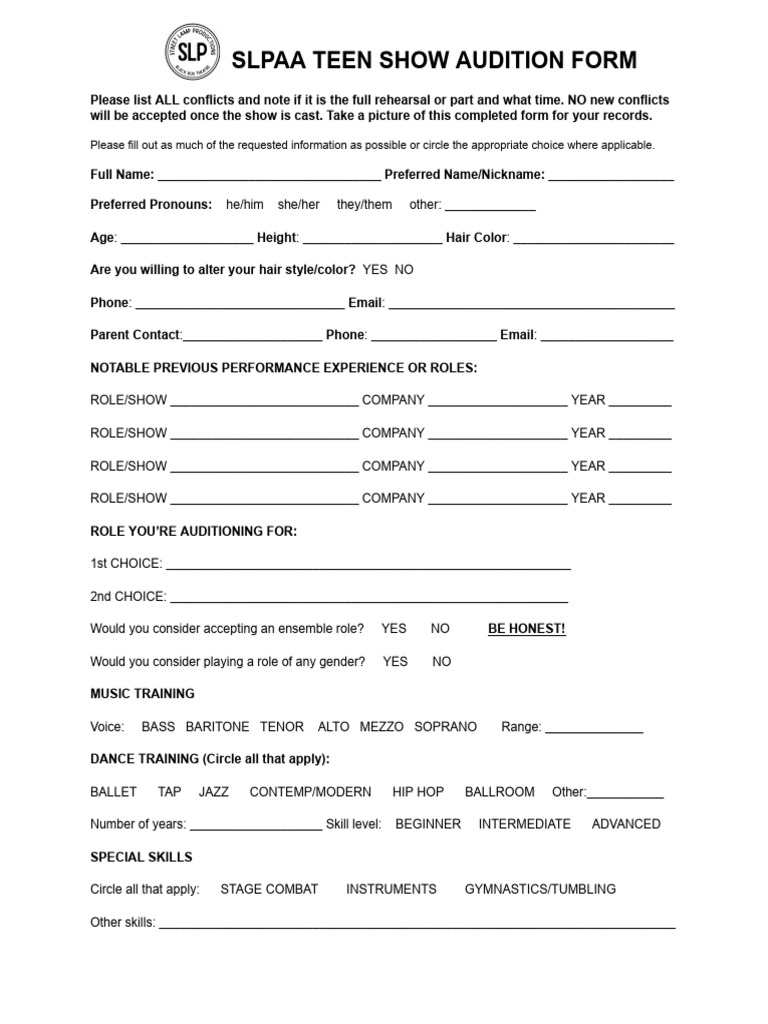 Ride the Cyclone Audition Form | PDF