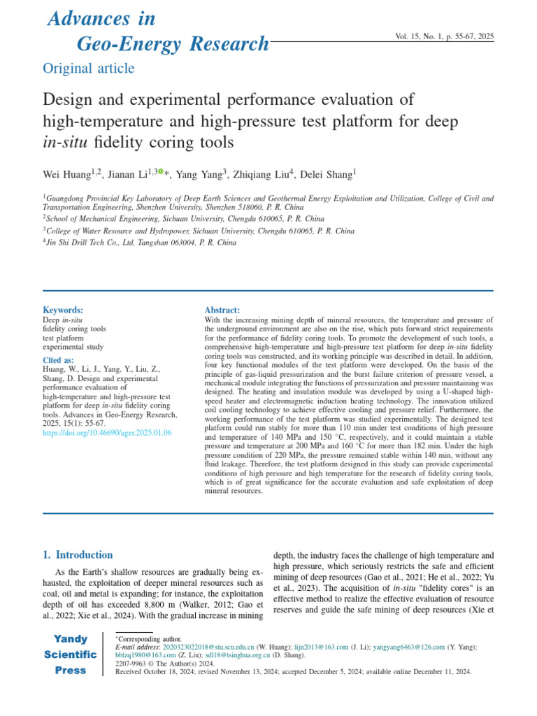 High-Pressure Test Platform for Coring Tools | PDF | Electric Current ...