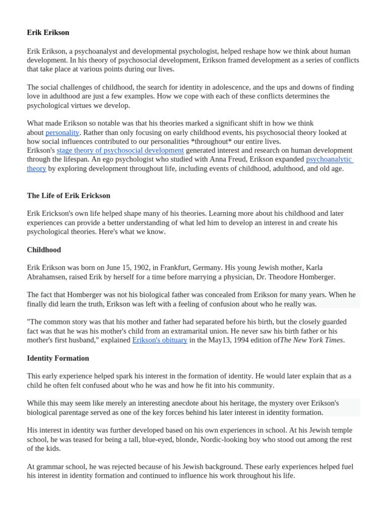 Erik Erikson | PDF | Social Psychology | Psychology