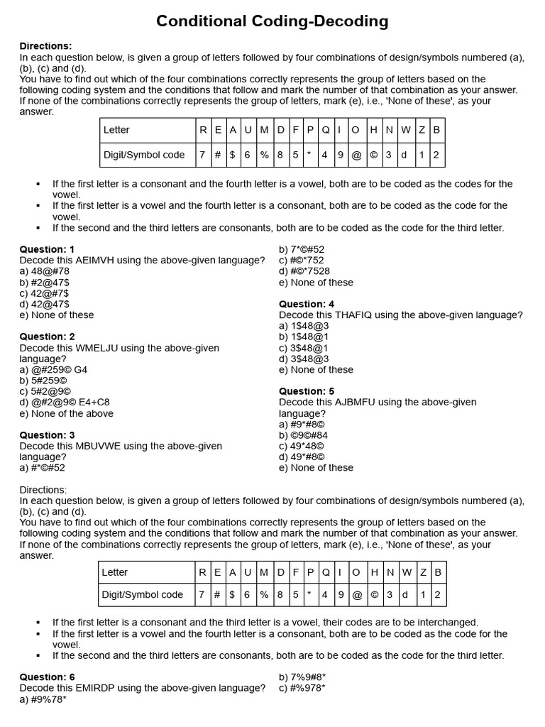 Conditional Coding Decoding(English) | PDF | Consonant | Vowel