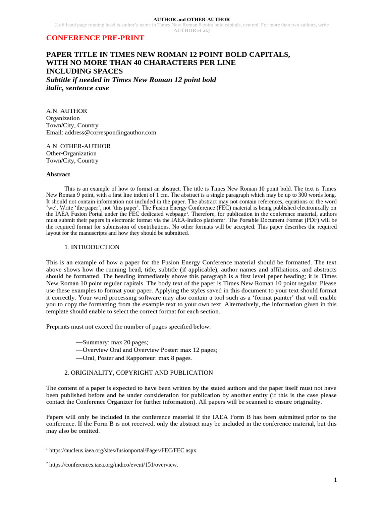 Fusion Conference Paper Formatting Guide | PDF | Abstract (Summary ...