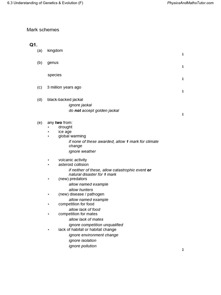 6.3 Understanding of Genetics & Evolution (F) MS | PDF | Heredity | Biological Evolution