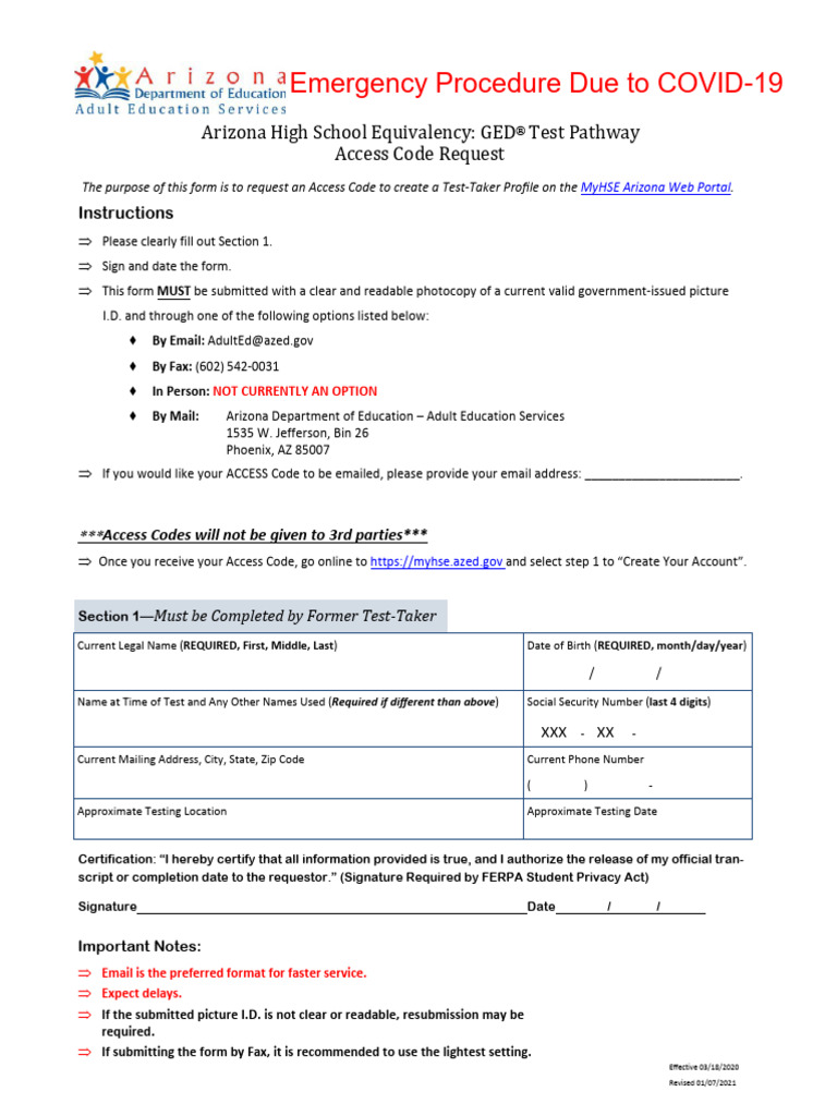Access Code Request Form 2022 | PDF | General Educational Development