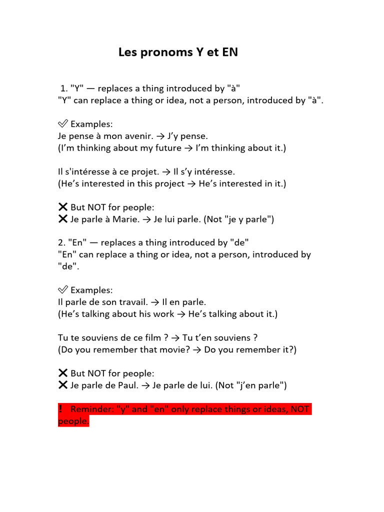 Utilisation des pronoms Y et EN en français | PDF