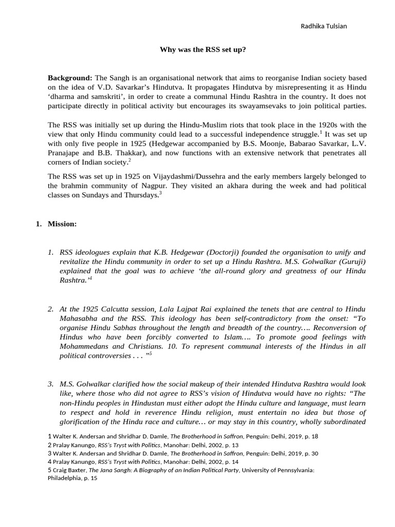 Origins and Ideology of the RSS | PDF