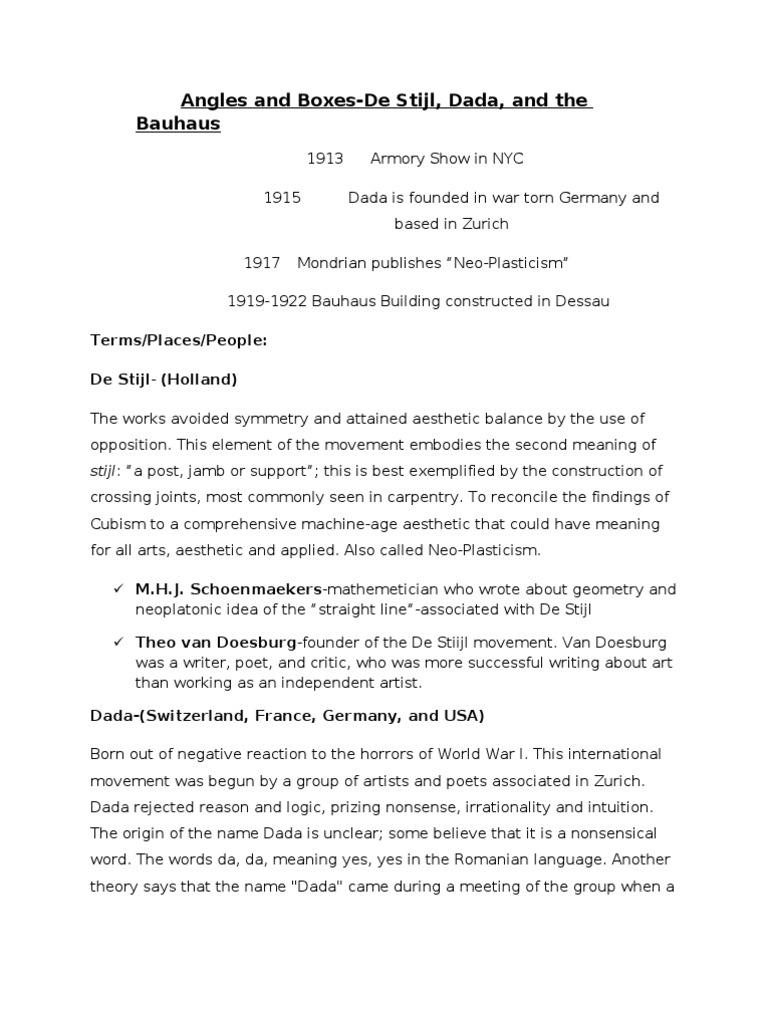 Art Movements: De Stijl, Dada, Bauhaus | PDF | Art Criticism | Museology