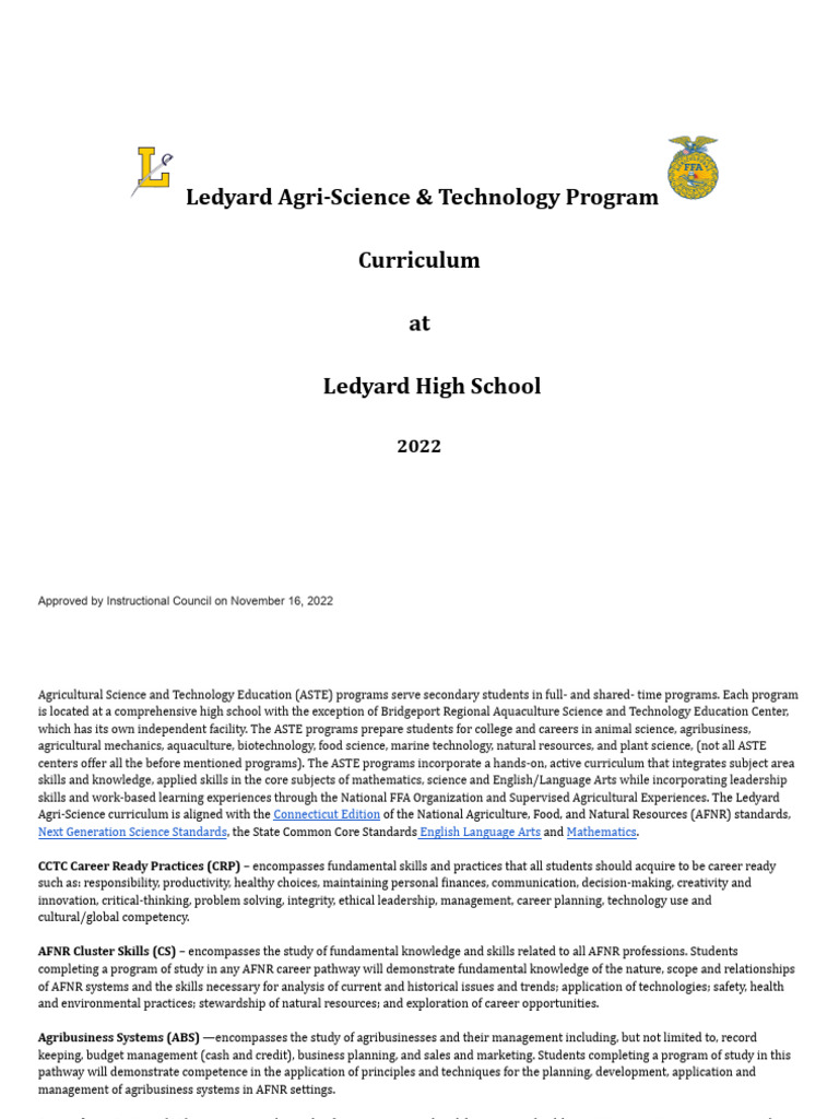 Ledyard High School Agri-Science Curriculum | PDF | Critical Thinking ...