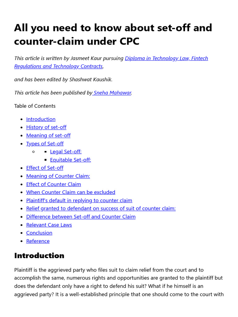 Set-off and Counter-Claim Explained | PDF | Lawsuit | Set Off (Law)