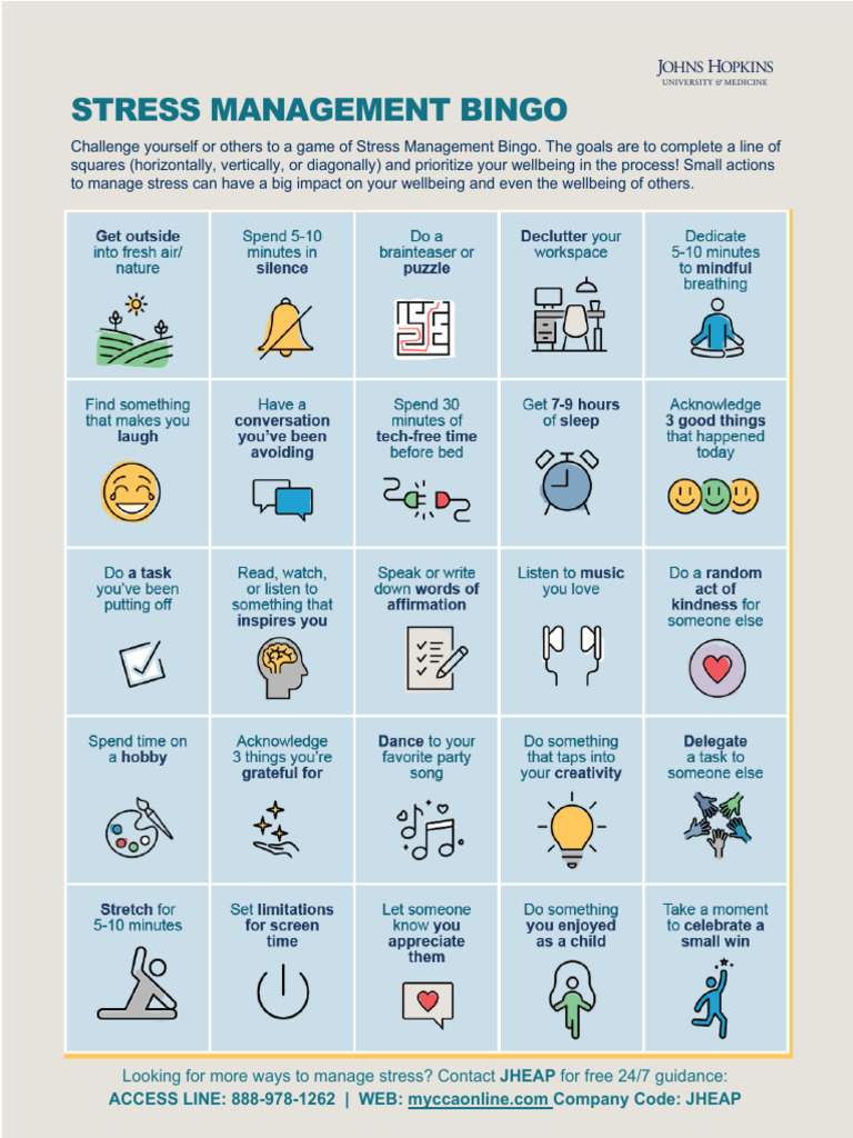 JHEAP Stress Management Bingo | PDF