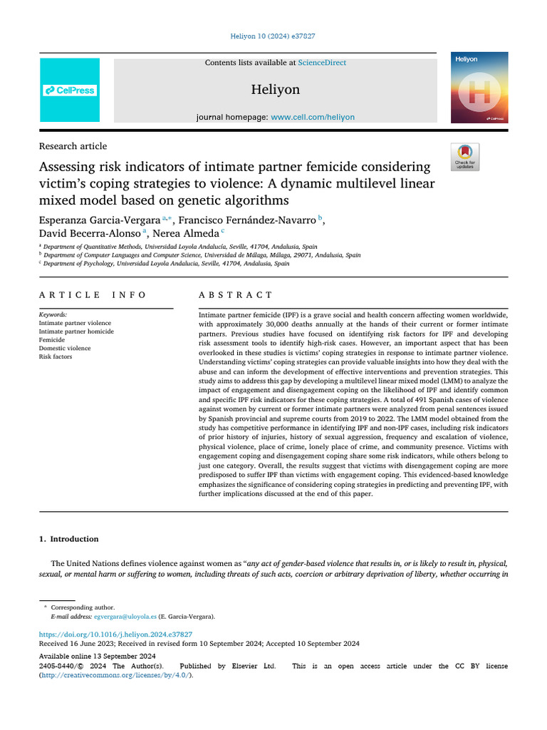Risk Indicators of Intimate Partner Femicide | PDF | Coefficient Of ...