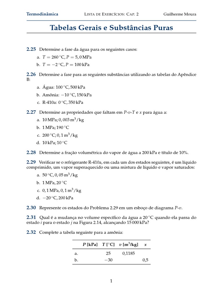 lista termo cap2 | PDF | Pressão | Temperatura