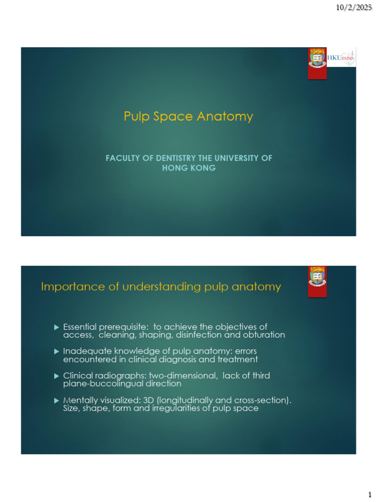 01 Pulp Space Anatomy | PDF | Tooth | Mouth