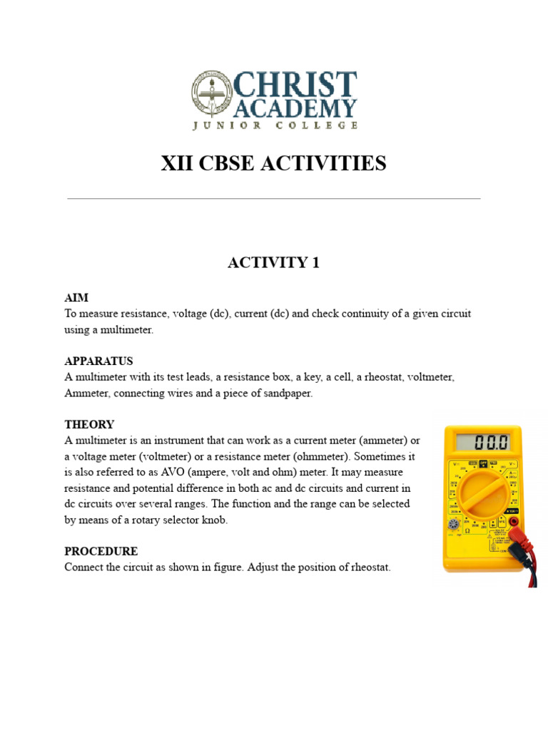 12 CBSE Activities (1) | PDF | Voltage | Diffraction