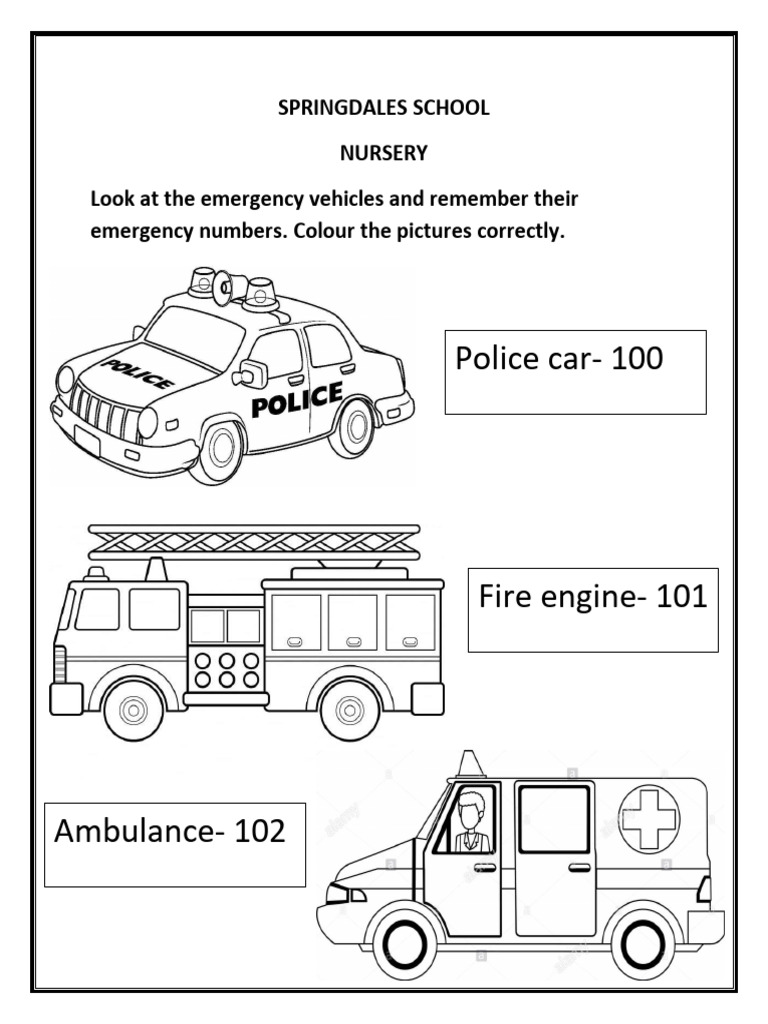 Emergency Vehicles Coloring Activity | PDF