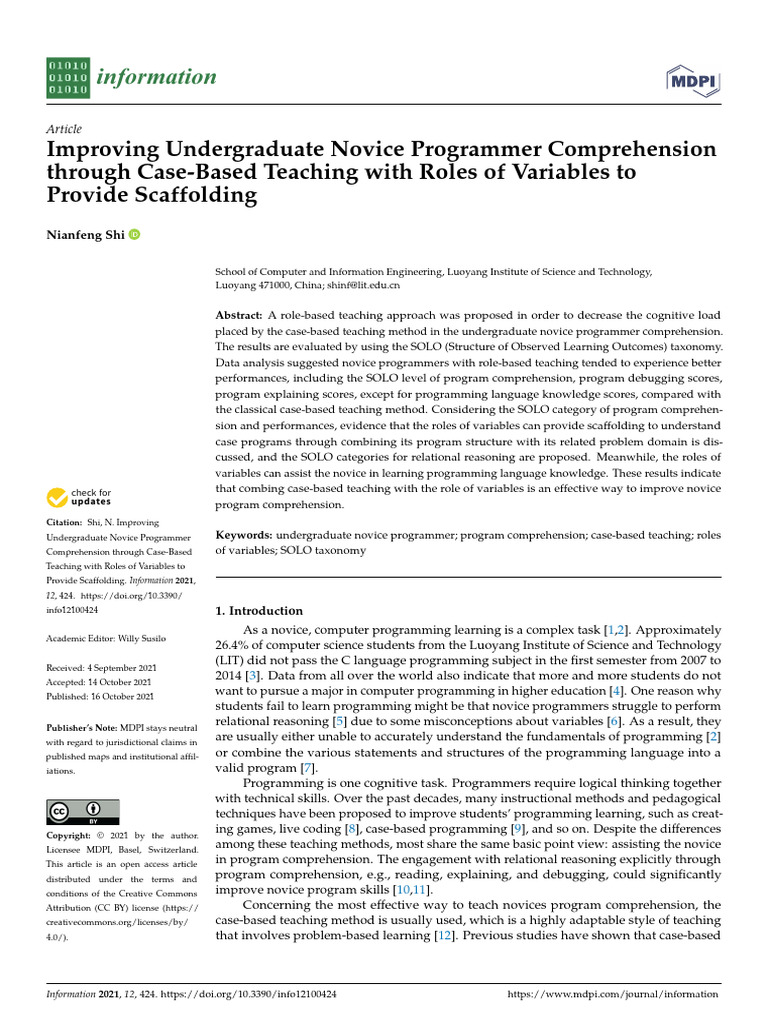 Shi2021 - Improving Undergraduate Novice Programmer Comprehension ...