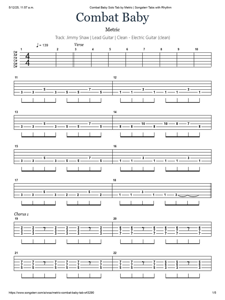 Combat Baby Solo Tab by Metric _ Songsterr Tabs With Rhythm | PDF ...