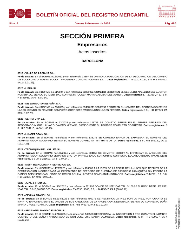 Fe de erratas en empresas de Barcelona | PDF | Sociedad de ...