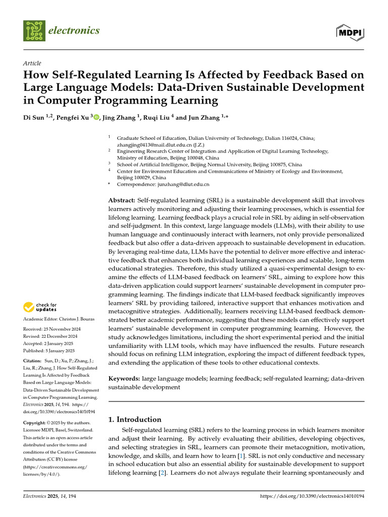 LLM Feedback Enhances Self-Regulated Learning | PDF | Learning ...
