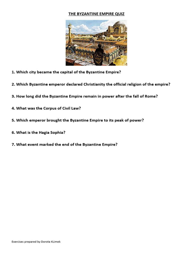 Byzantine Empire Quiz and Exercises | PDF | Constantinople | Byzantine ...