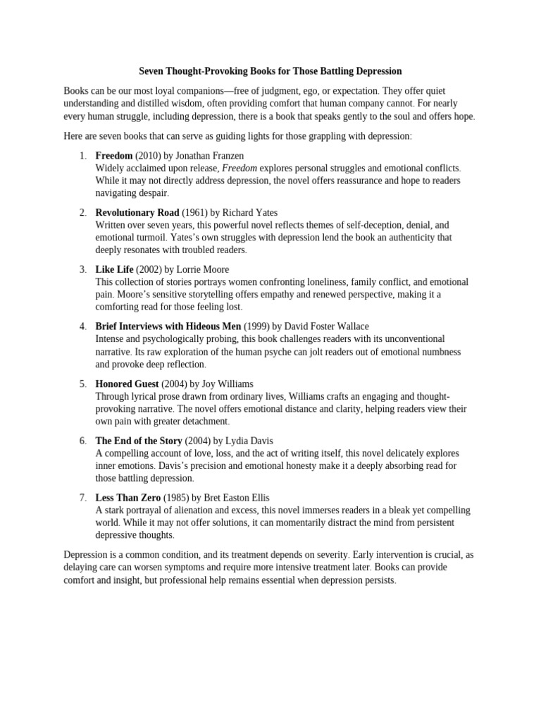 Seven Thought-Provoking Books for Those Battling Depression | PDF ...