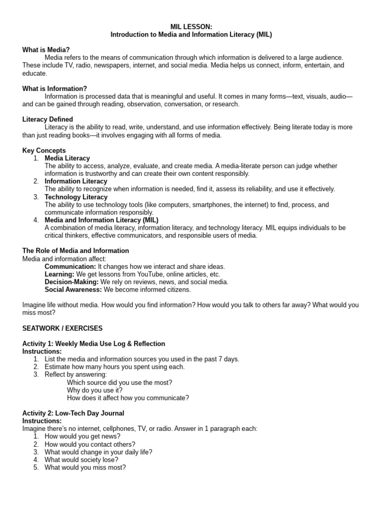 Introduction to Media Literacy Concepts | PDF | Information ...
