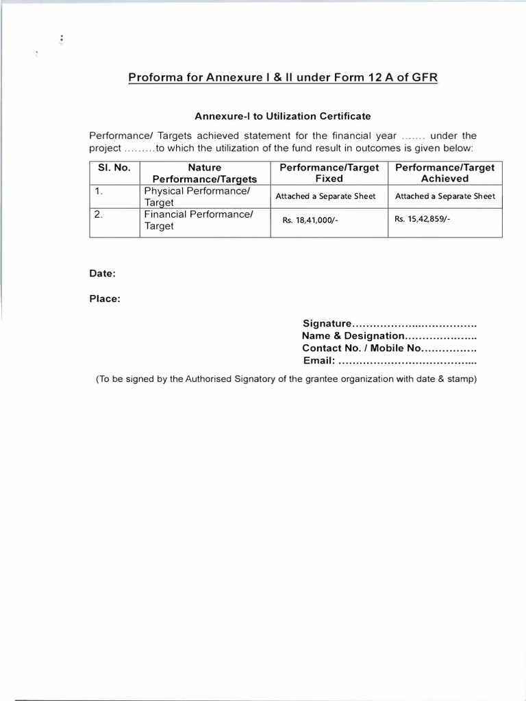 Proforma for Utilization Certificate | PDF