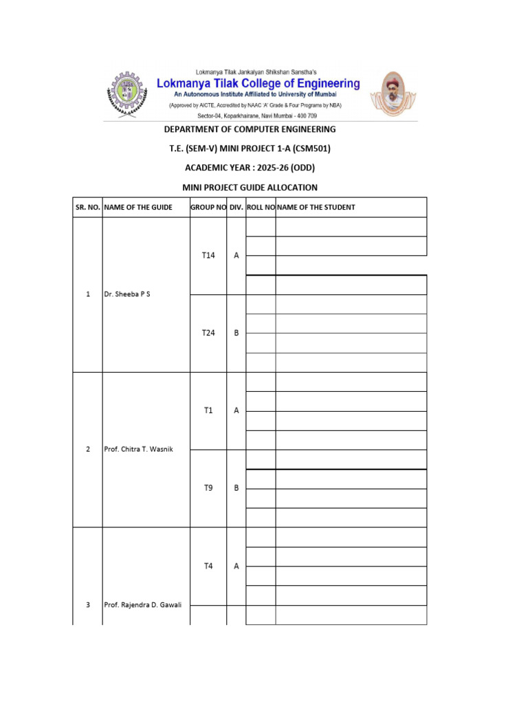 Mini Project Guide Allocation 2025-26 | PDF