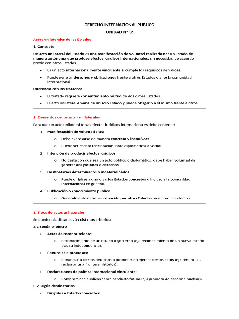 Actos Unilaterales en Derecho Internacional | PDF | Estado (política ...