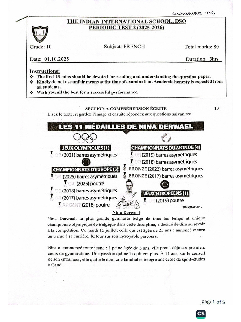French Grade 10 PT2 Exam Question Paper | PDF