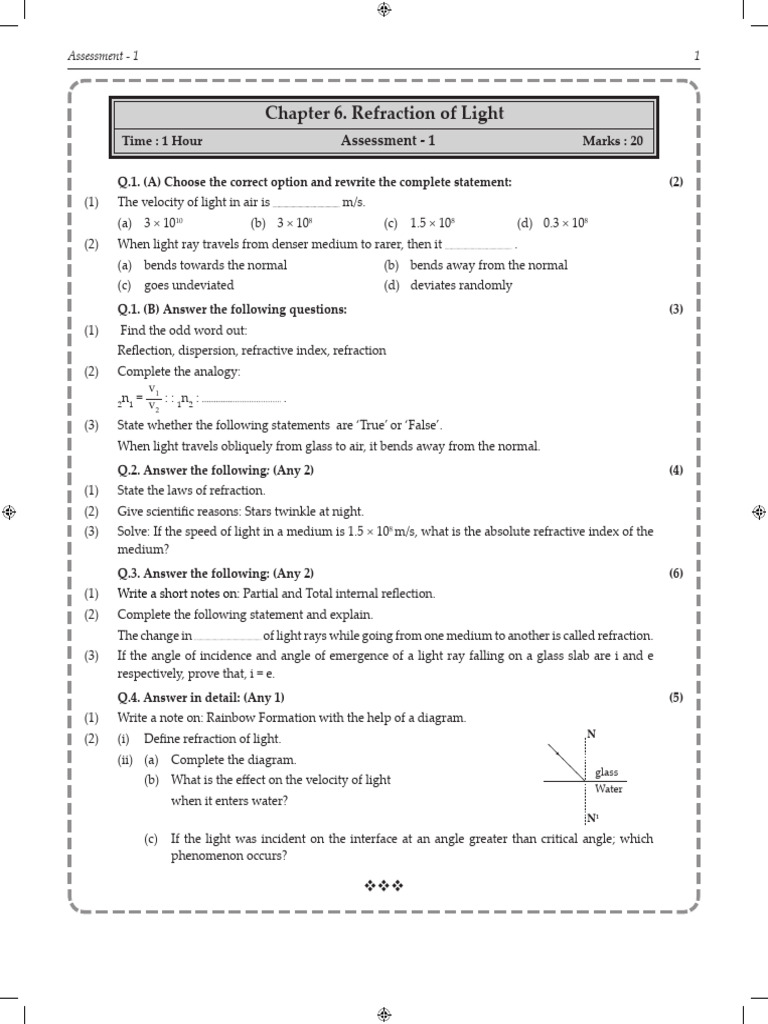 Light Refraction Assessment Questions | PDF | Refraction | Radiation