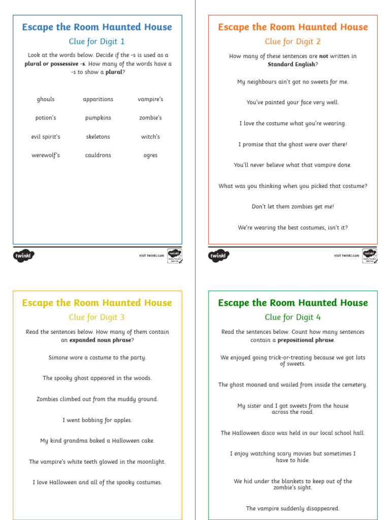 Escape the Haunted House - Clue Cards | PDF | Ghosts | Halloween