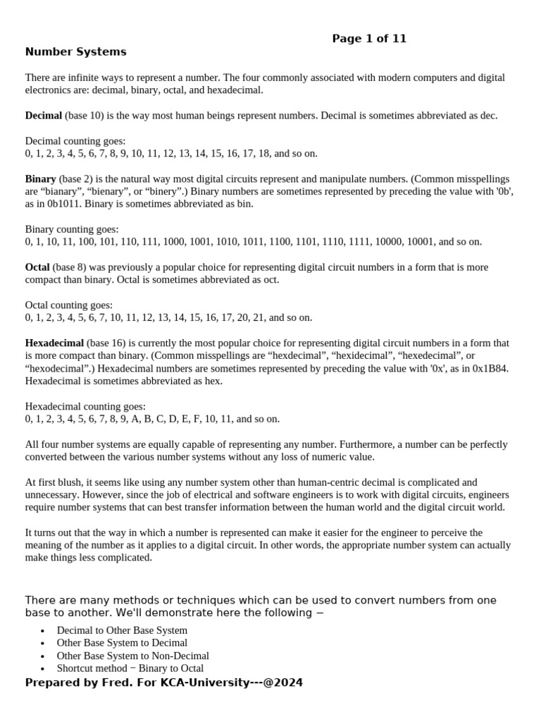 11 Lecture Notes---Numbering System | PDF | Decimal | Theory Of Computation