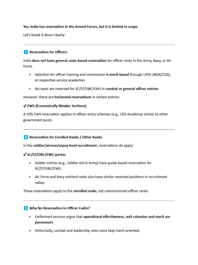India's Armed Forces Reservation Explained | PDF | Military | Politics ...
