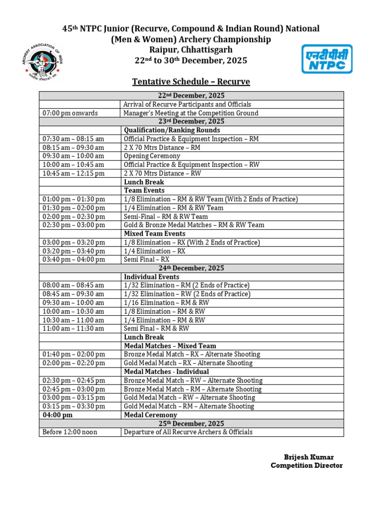 Tentative Schedule Recurve | PDF | Projectile Weapons | Precision Sports