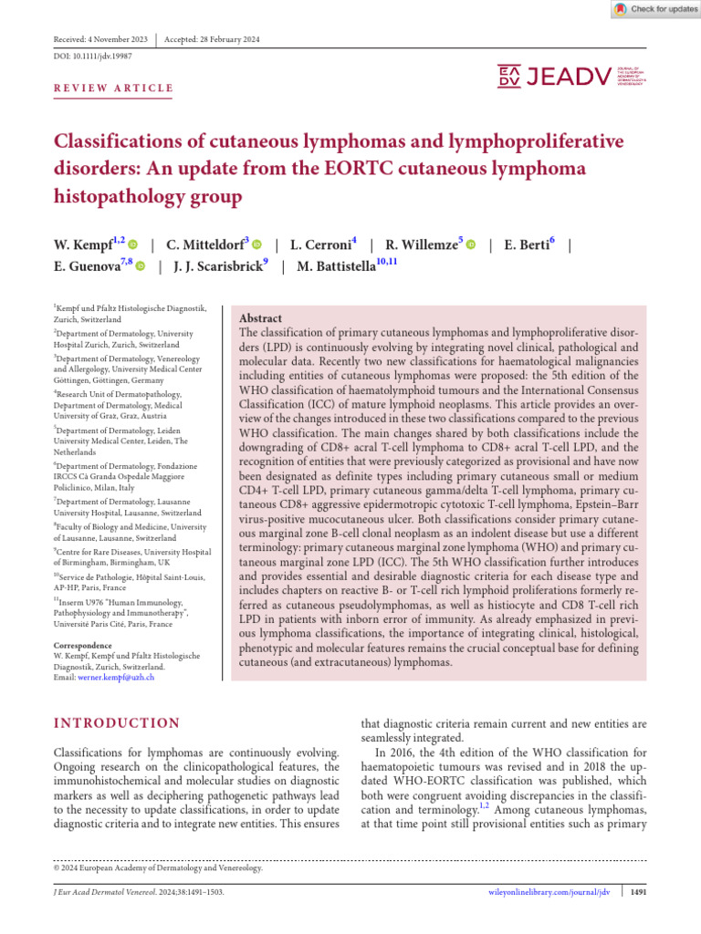 Cutaneous Lymphoma Classification Update | PDF | Lymphoma | Lymphatic ...