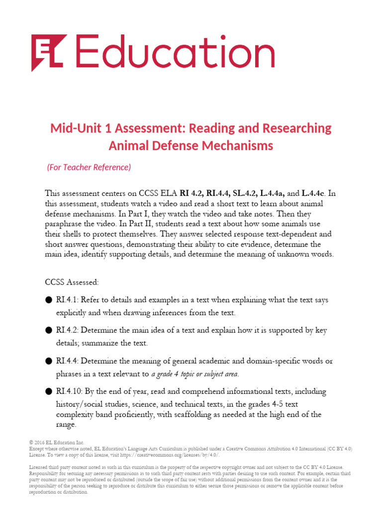 Grade 4 Assessment: Animal Defenses | PDF | Turtle | Zoology