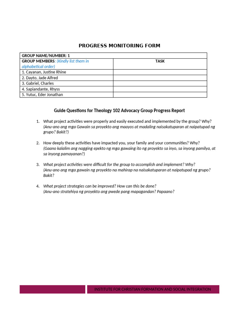 Progress+Report+Monitoring+Form | PDF