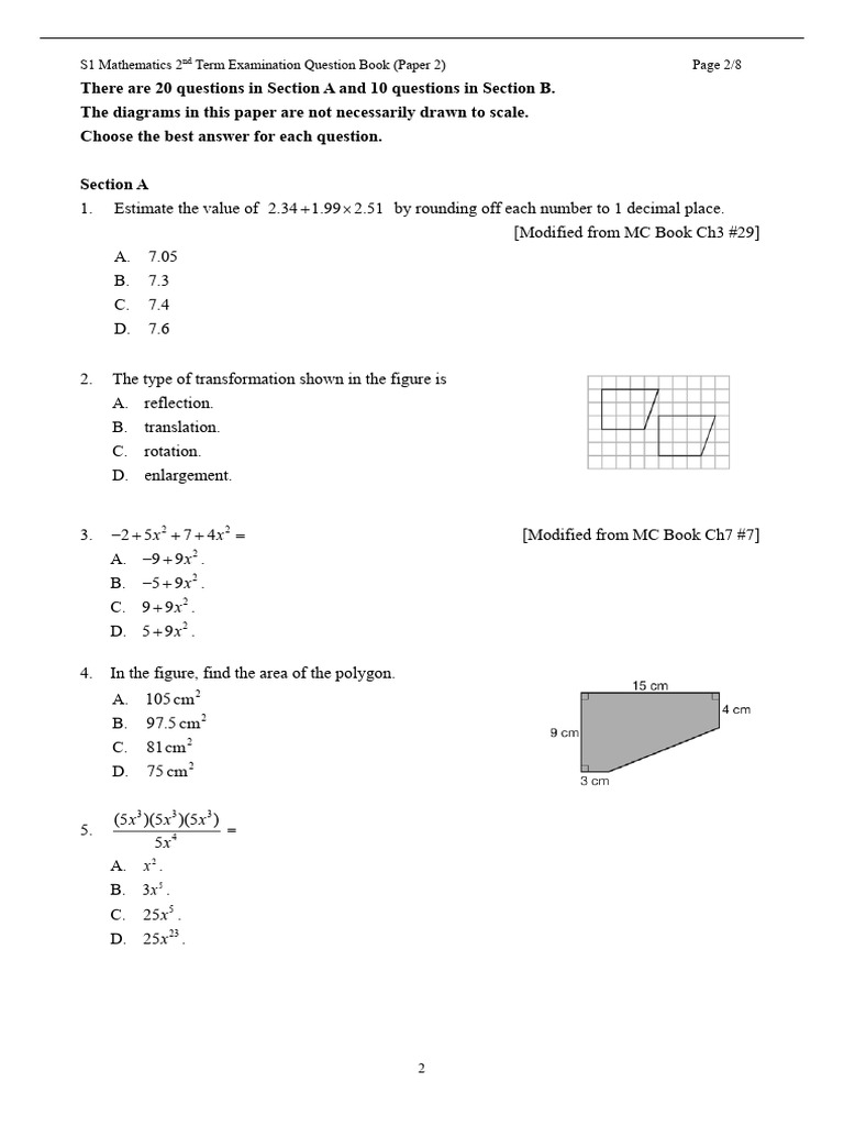 2nd Term Mathematics S1 Paper 2 Question Paper PDF | PDF | Mathematics