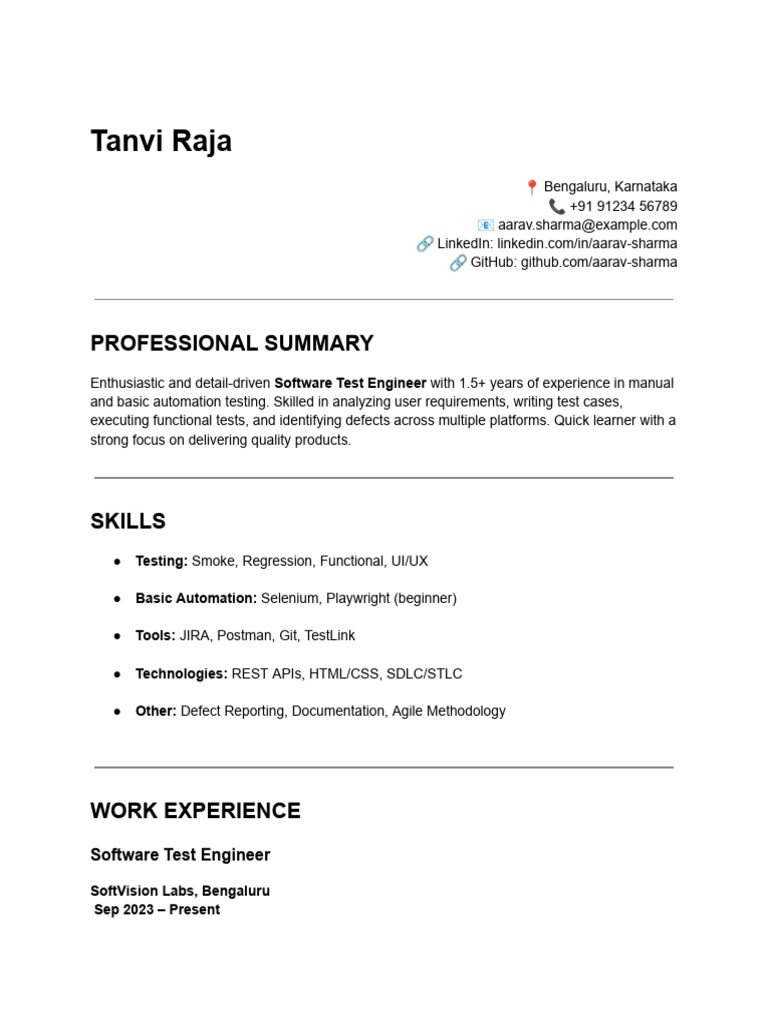 Tanvi Raja (Demo) Resume | PDF | Software Testing | Selenium (Software)