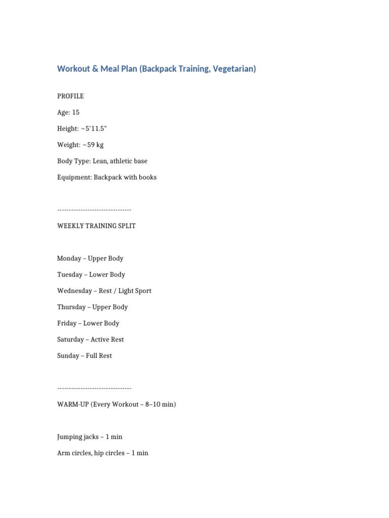 Workout and Meal Plan | PDF