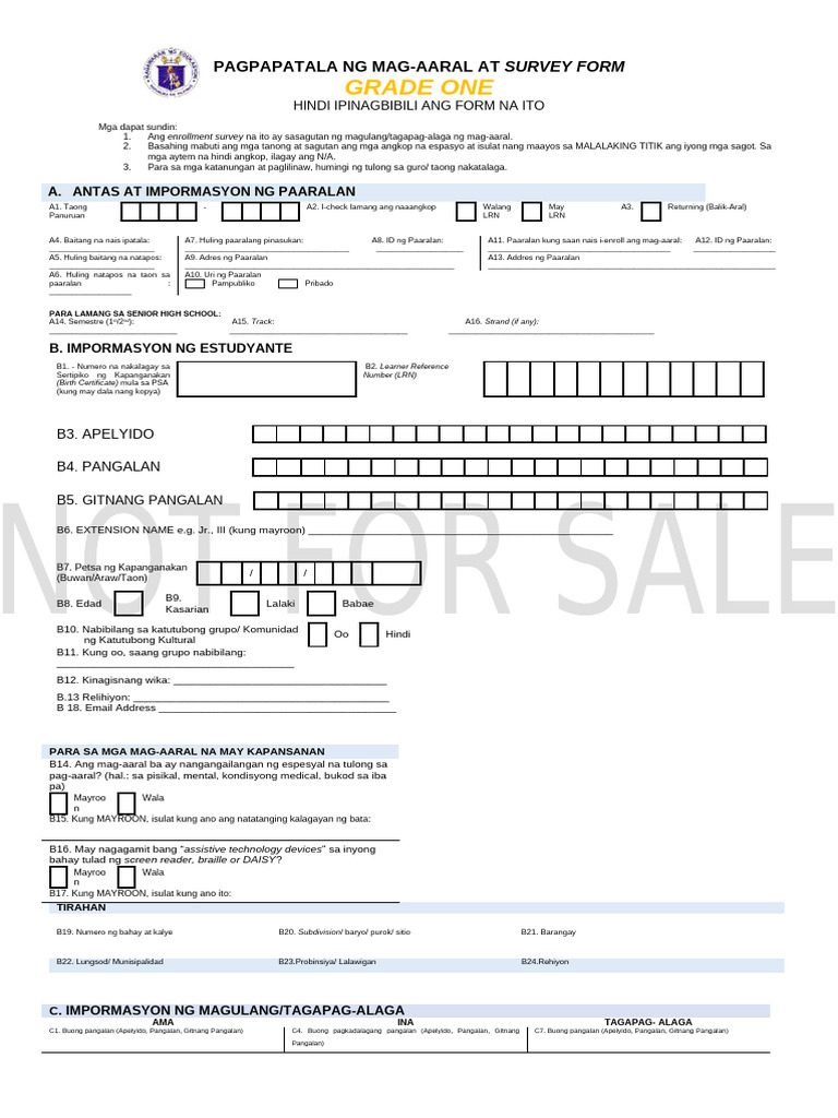 Modified Learner Enrollment and Survey Form Filipino | PDF