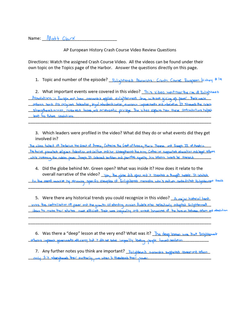 Enlightened Monarchs Crash Course European History 19 | PDF | Chess ...